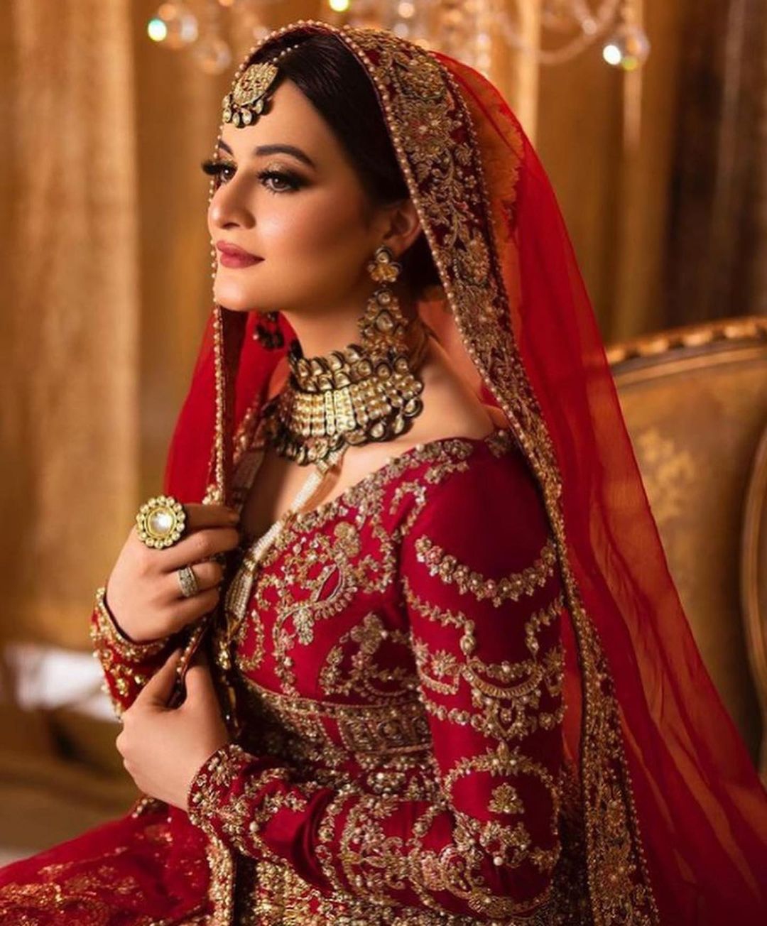 Aiman Khan Gives Traditional Vibes In Deep Red Bridal Ensemble ...