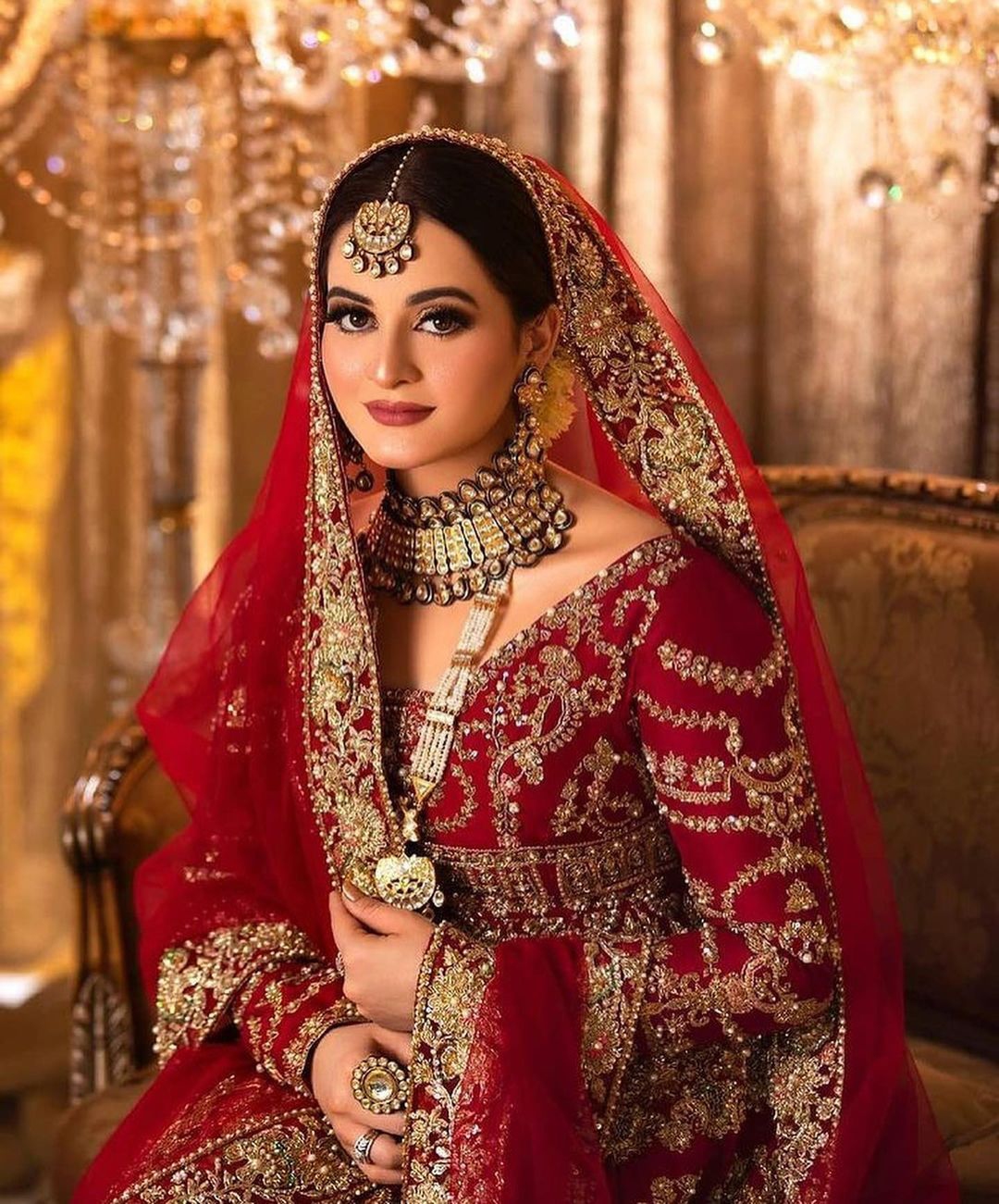Aiman Khan Gives Traditional Vibes In Deep Red Bridal Ensemble ...