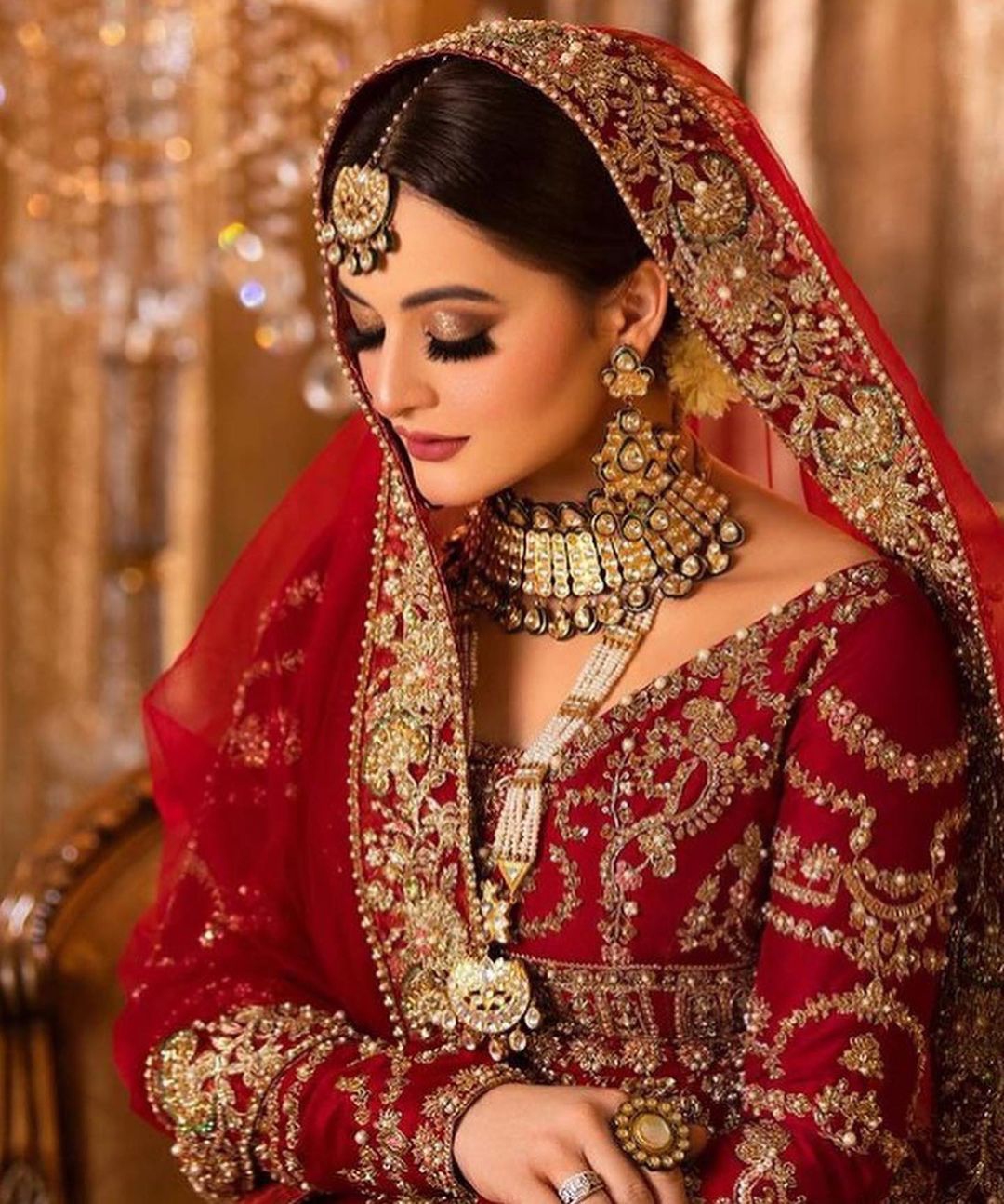 Aiman Khan Gives Traditional Vibes In Deep Red Bridal Ensemble ...