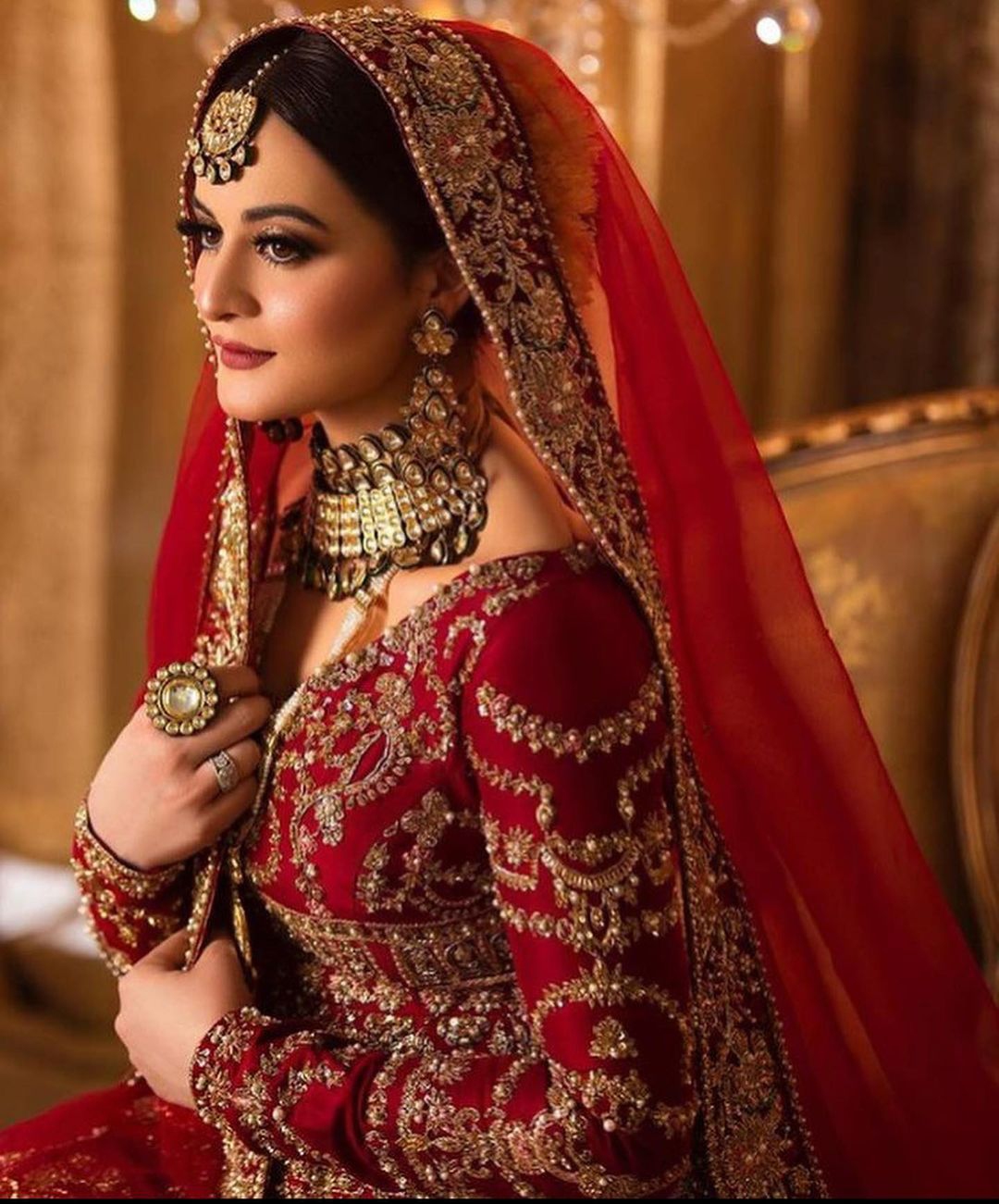 Aiman Khan Gives Traditional Vibes In Deep Red Bridal Ensemble ...