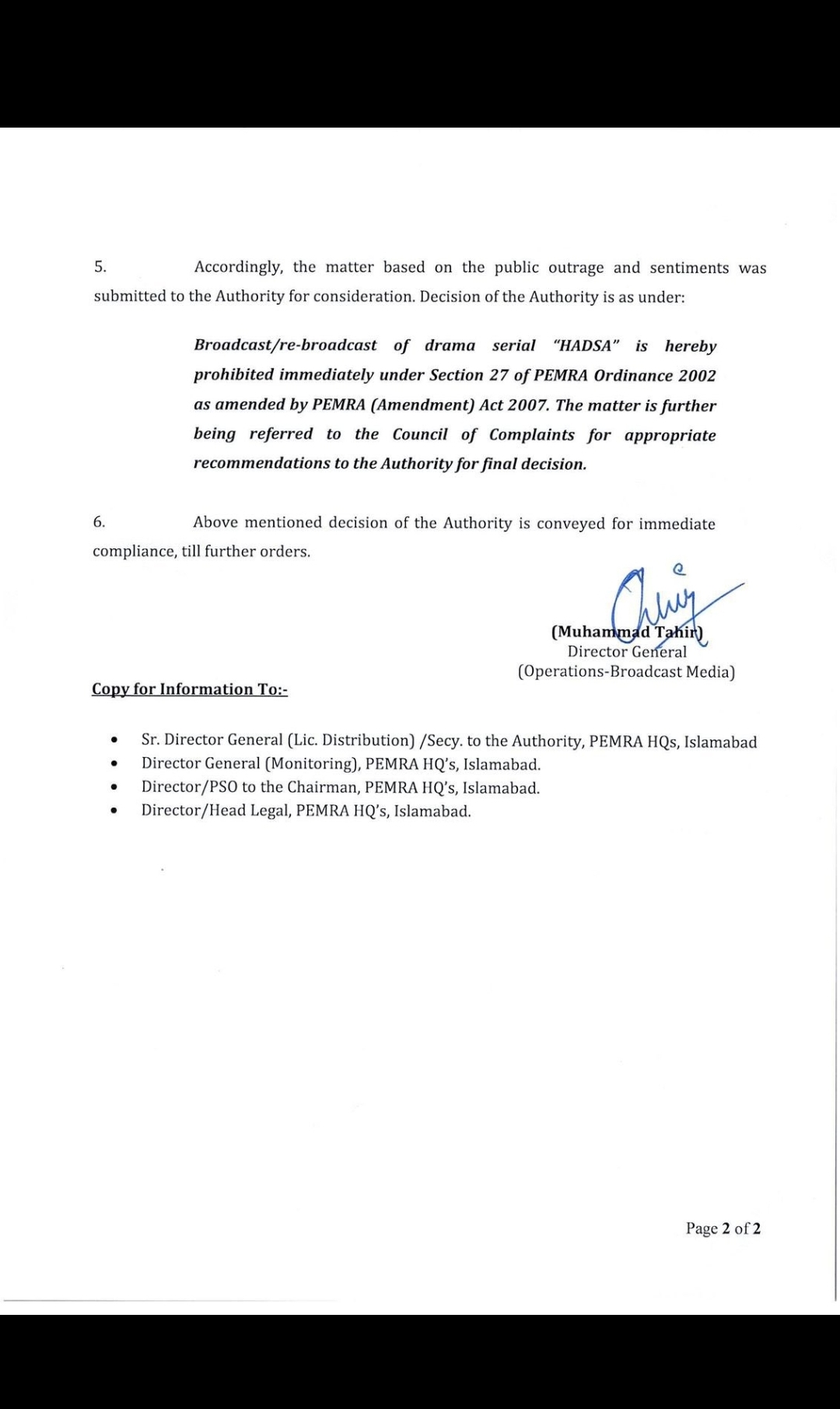 PEMRA Bans Drama Serial Hadsa | Reviewit.pk