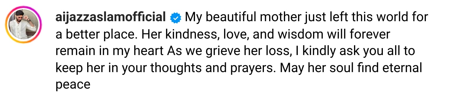 Aijaz Aslam's Mother Passes Away | Reviewit.pk